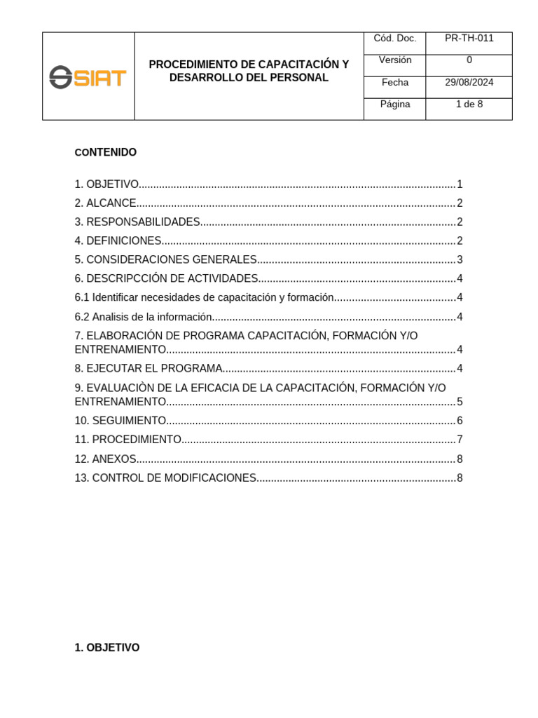PR-TH-011 Procedimiento de Capacitación y Desarrollo Del Personal | PDF