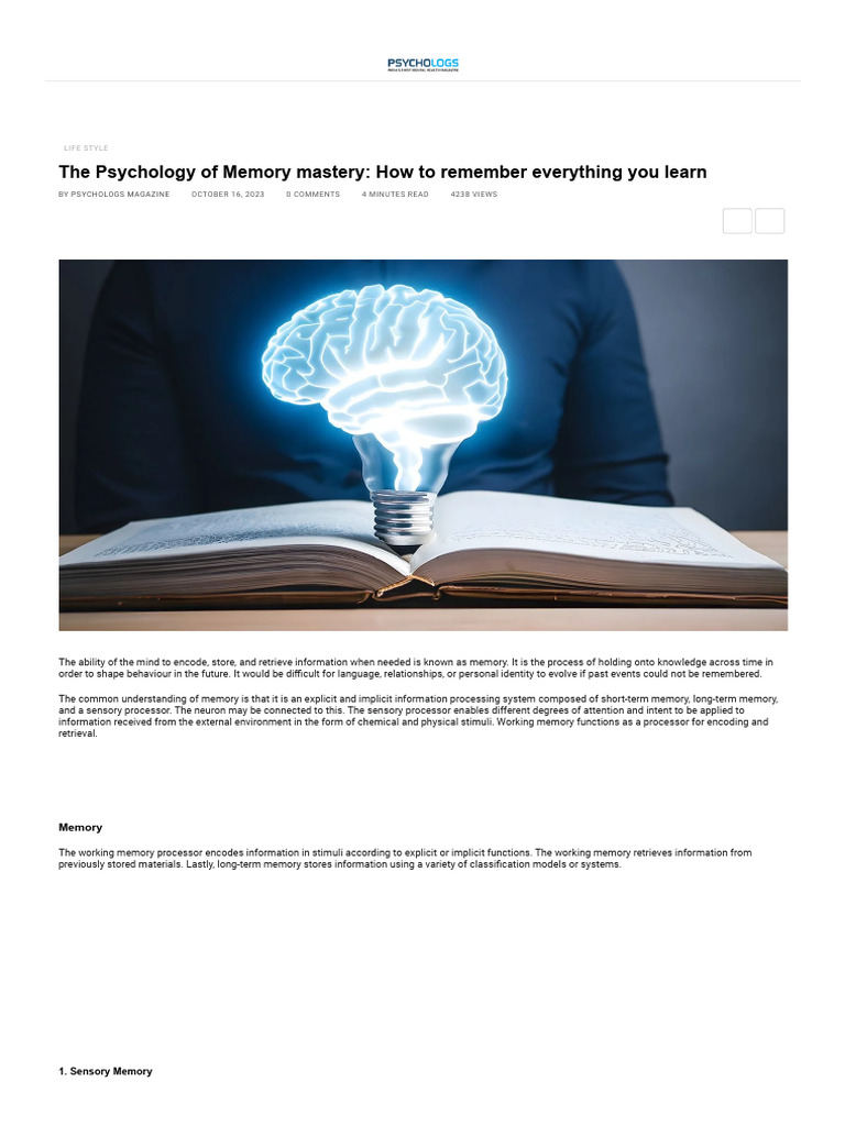 The Psychology of Memory Mastery | PDF