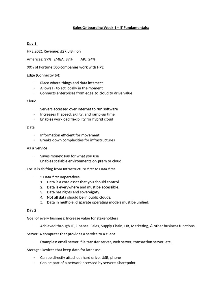 Sales Onboarding Week 1 | PDF