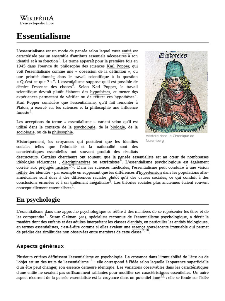 ESSENTIALISME MODE DE PENSEE ARTICLE WIKIPEDIA (7 Pages - 531 Ko) | PDF