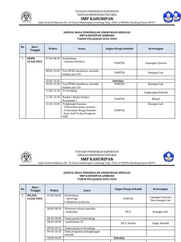 Jadwal Mopd 16 17 | PDF