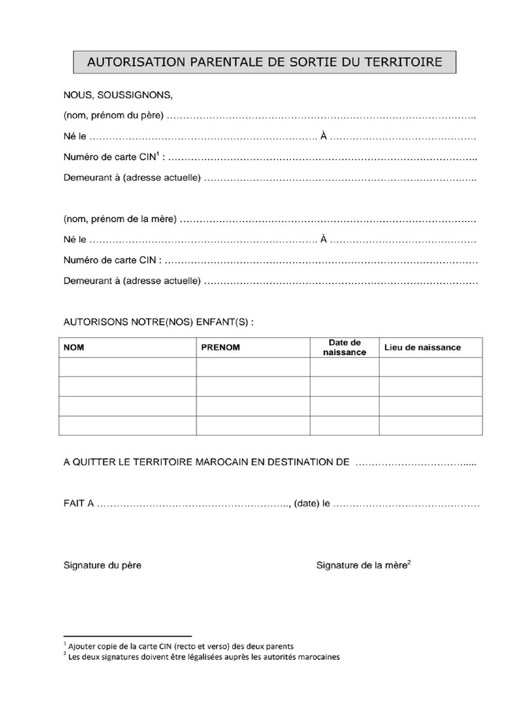Modele Autorisation Parentale | PDF