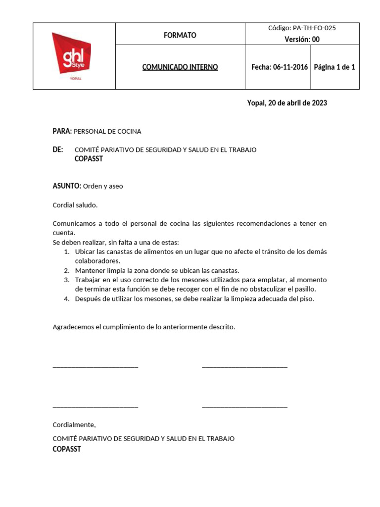 Comunicado Interno ejemplo | PDF