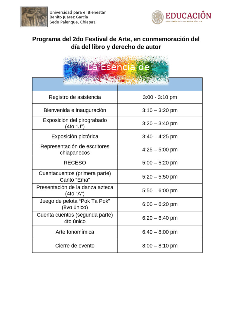 Programa Del 2do Festival de Arte | PDF