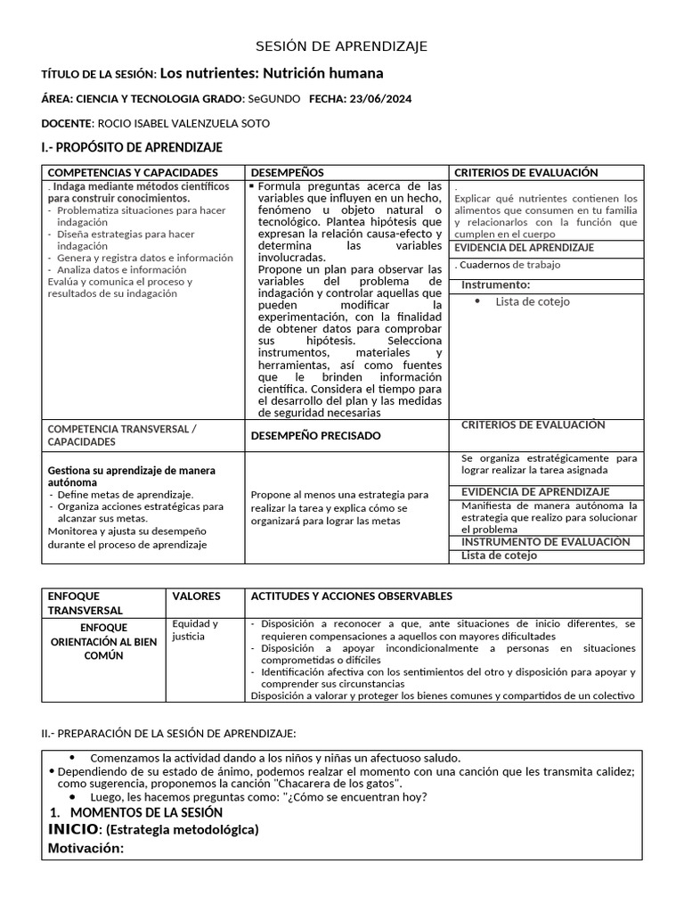 SESIÓN DE APRENDIZAJE 2024 | PDF