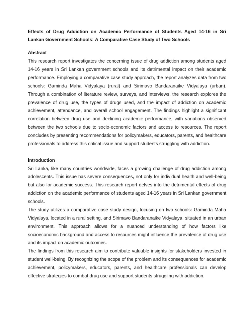 Effects of Drug Addiction On Academic Performance of Students Aged 14 | PDF