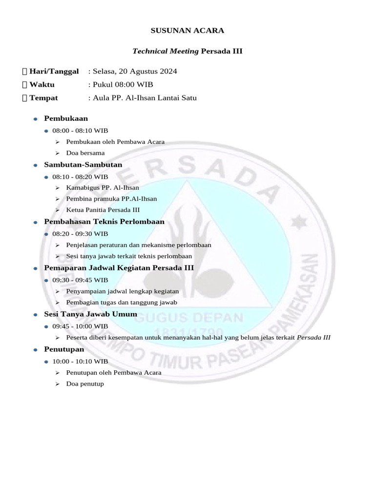 Susunan Acara Tm. Persada Iii | PDF