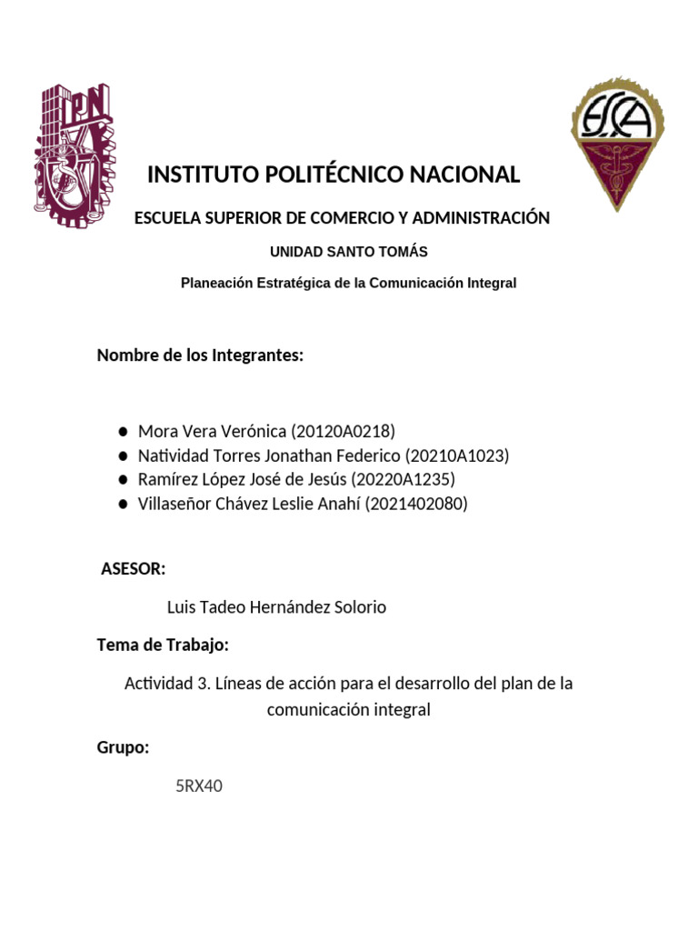 Actividad 3 - Líneas de acción para el desarrollo del plan de la comunicación integral (1) | PDF