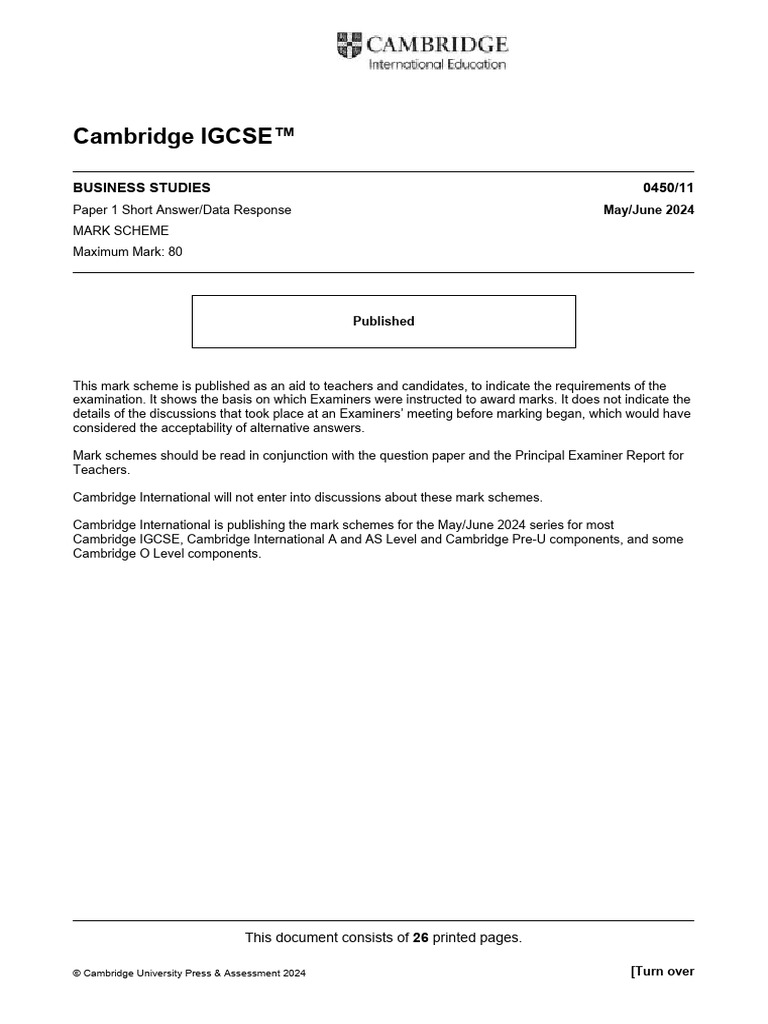 Cambridge IGCSE™: Business Studies 0450/11 | PDF