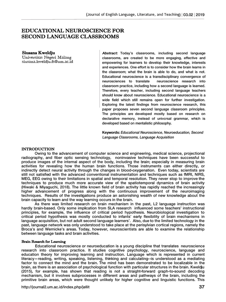 Educational Neuroscience For Second Language Class | PDF