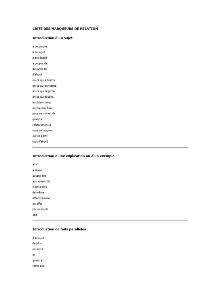 Marqueurs de Relation | PDF