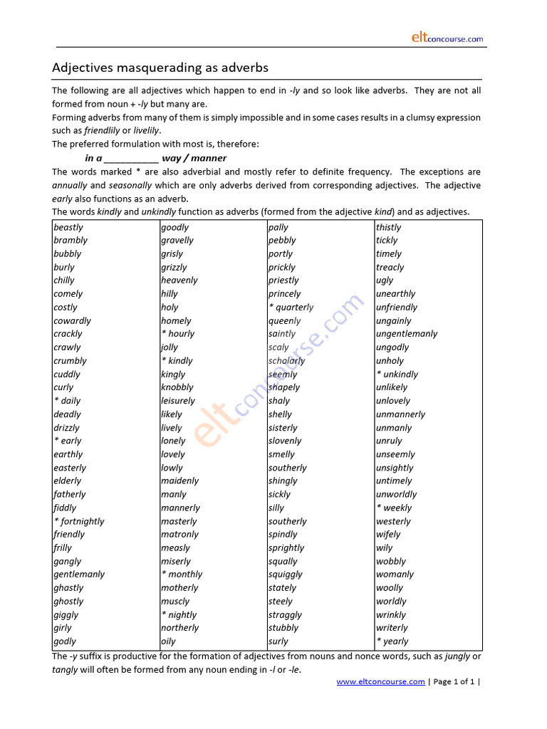 ELT Concourse Adjectives Masquerading as Adverbs | PDF