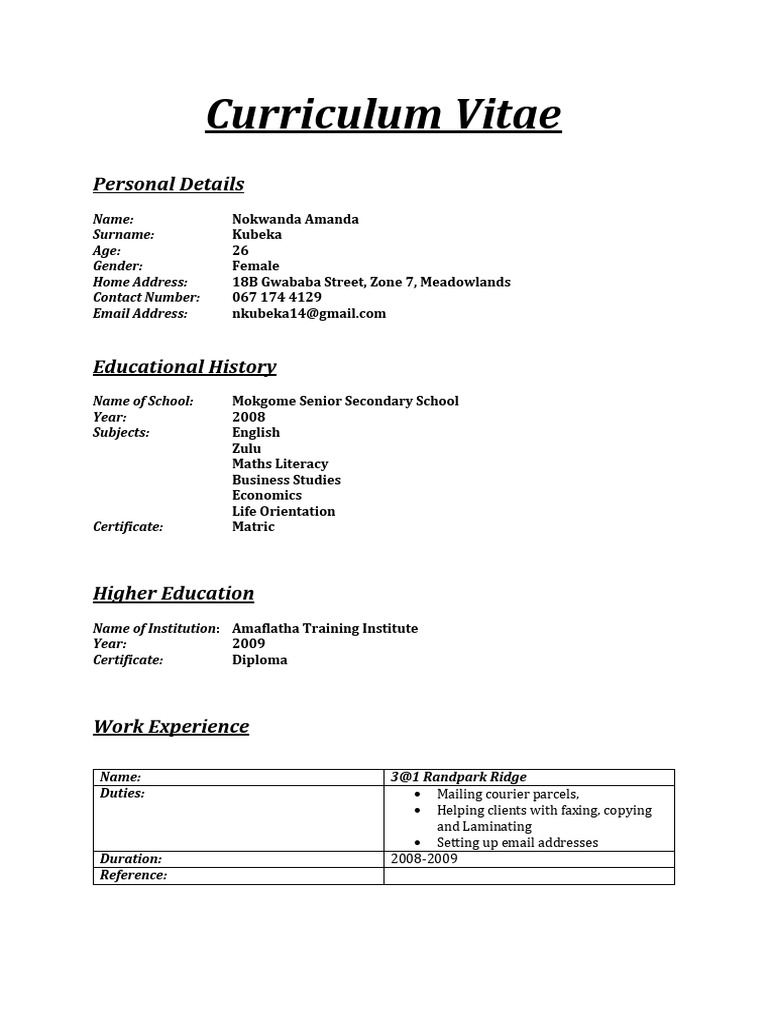Curriculum Vitae - Amanda | PDF