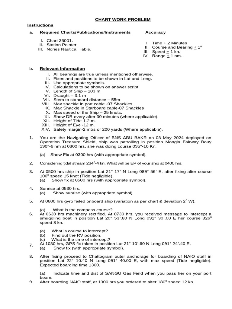 Chart Work Problem | PDF | Navigation | Shipping