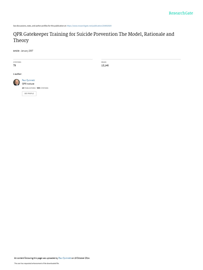 QPR Gatekeeper Training For Suicide Prevention The | PDF