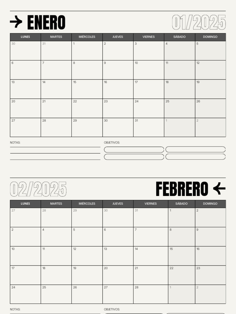 Calendario de Pared 2025 Minimalista Blanco y Negro | PDF