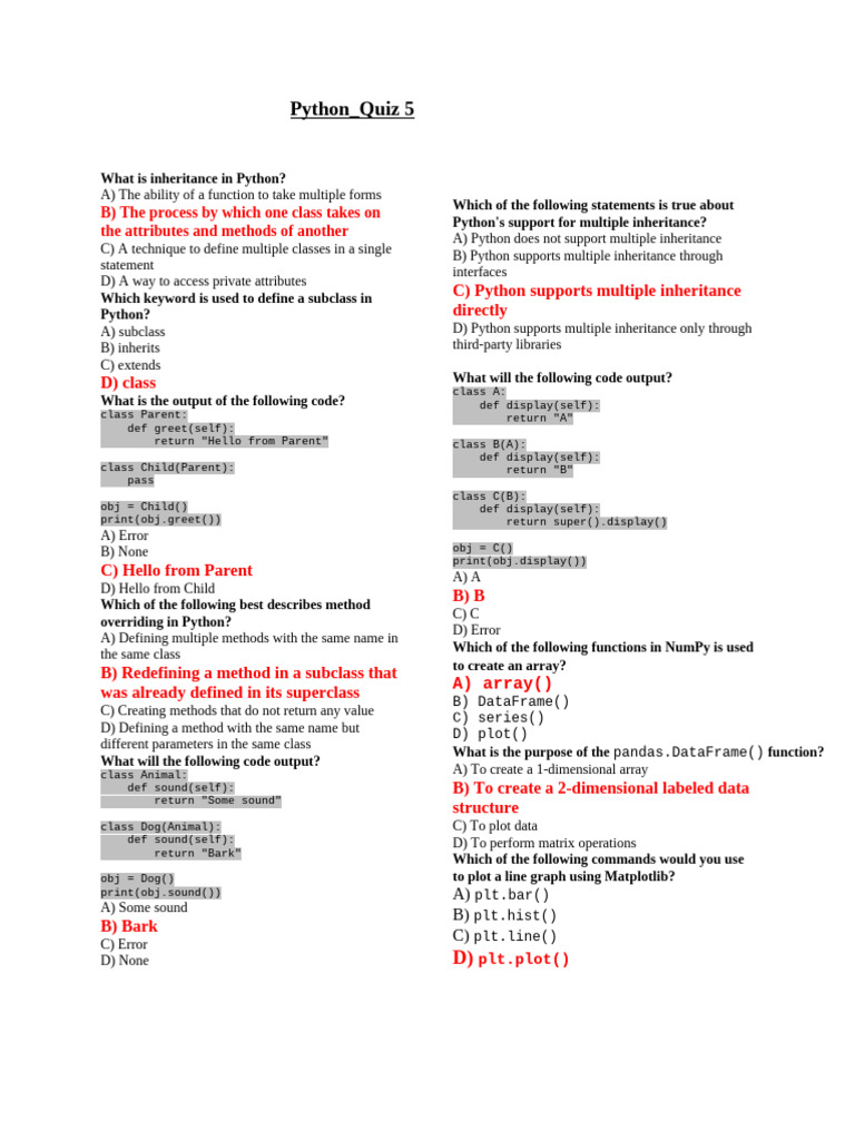 Python Quiz5 | PDF