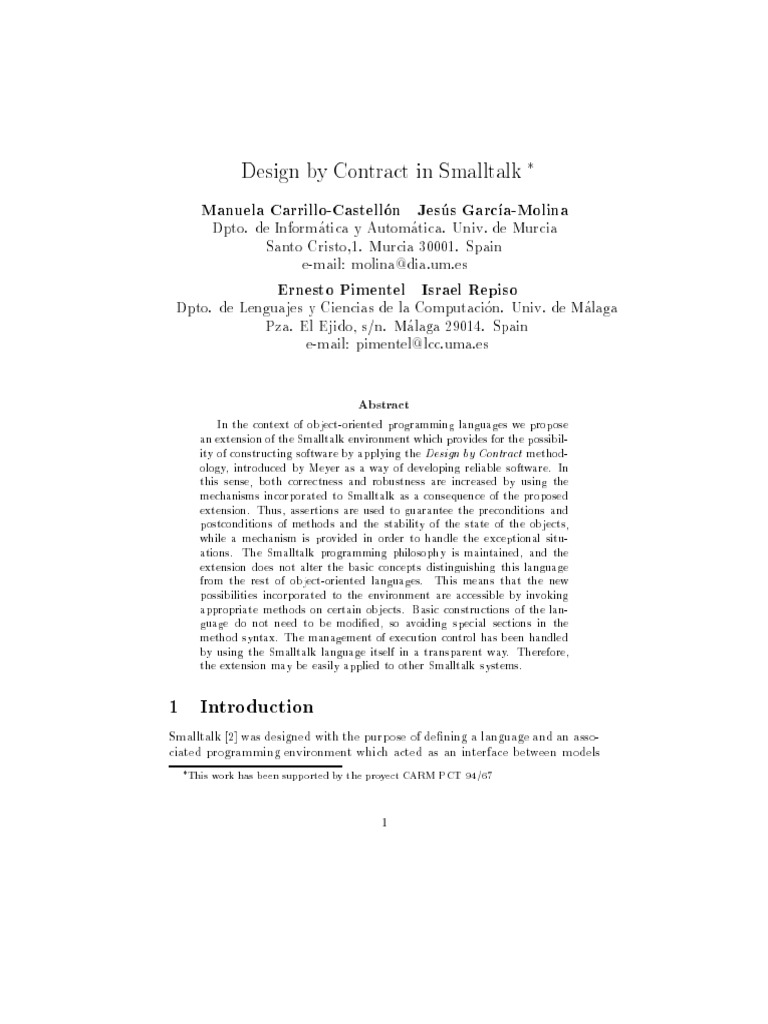 Design By Contract in Smalltalk | PDF