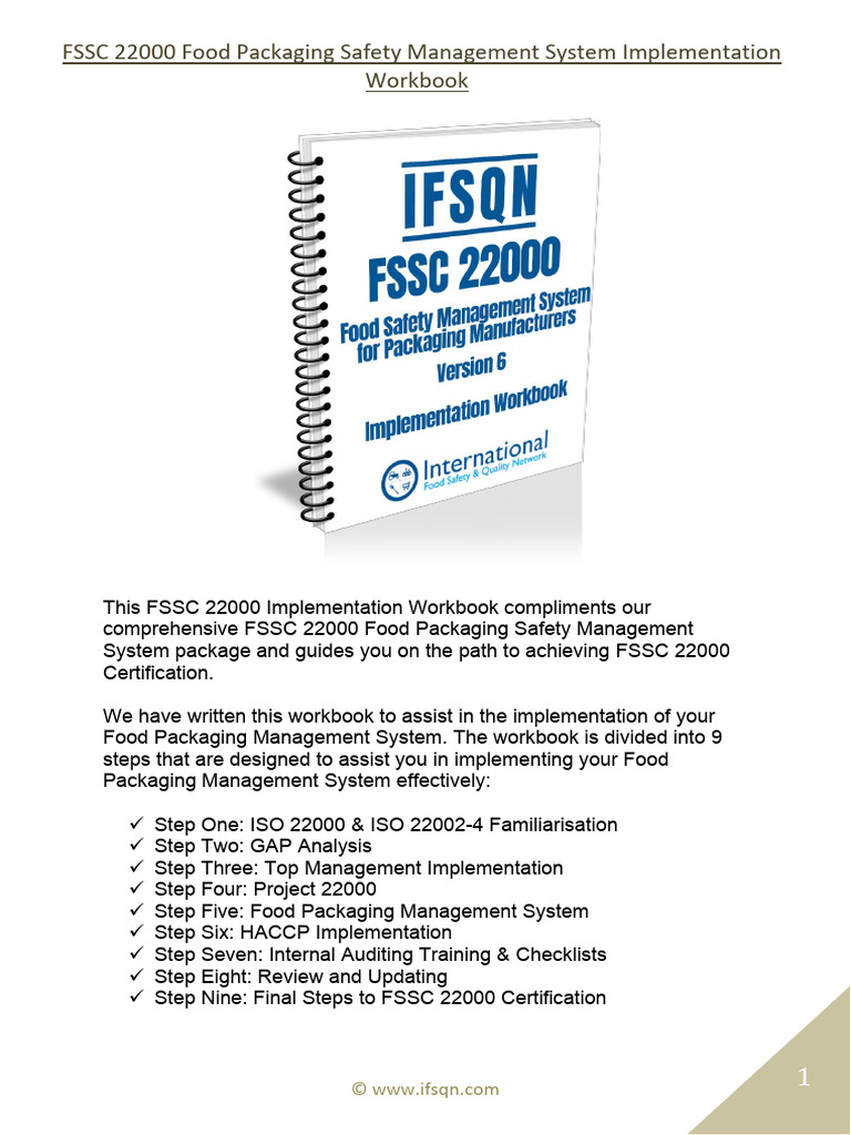 FSSC 22000 Packaging FSMS Implementation Workbook V6 Sample | PDF