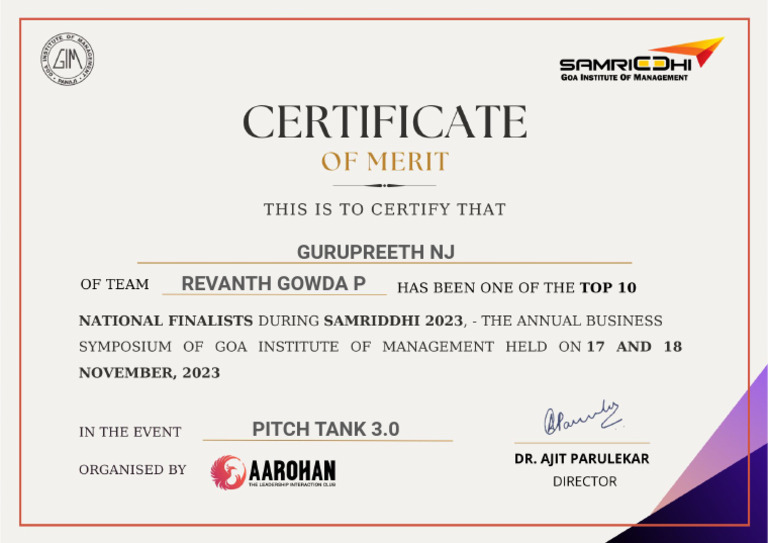 Certificate Goa Institute of Management | PDF