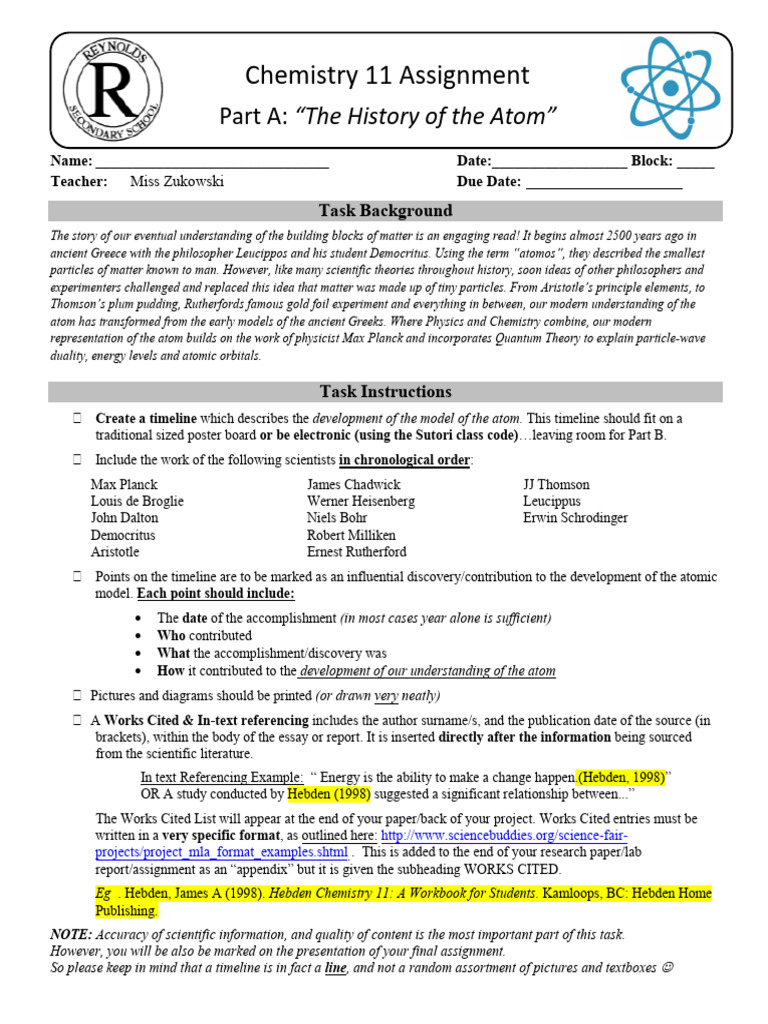 Assessment - Atomic Model Timeline | PDF