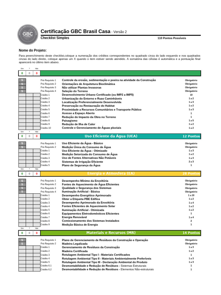 Check List GBC Brasil Casa | PDF