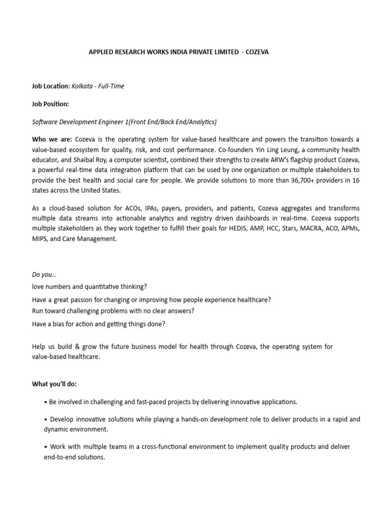 Fresher Hiring JD | PDF