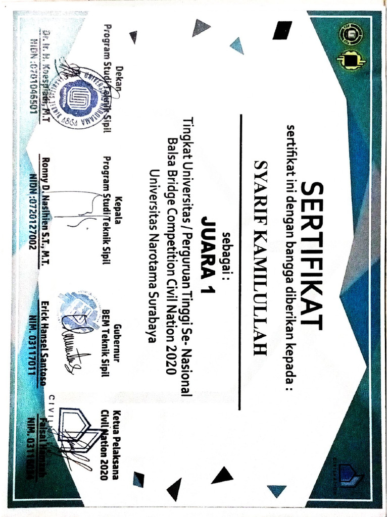 Sertifikat_Lomba Nasional Juara 1 | PDF