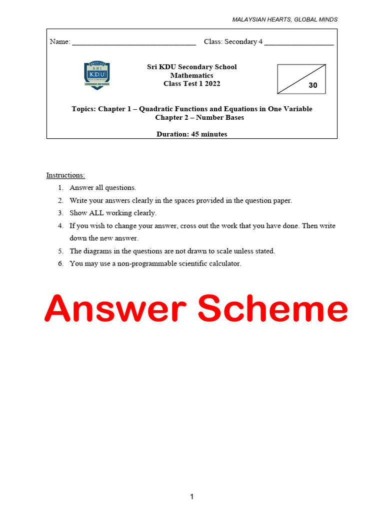 FORM 4 CT1 2022 Final Answer Scheme 3 | PDF