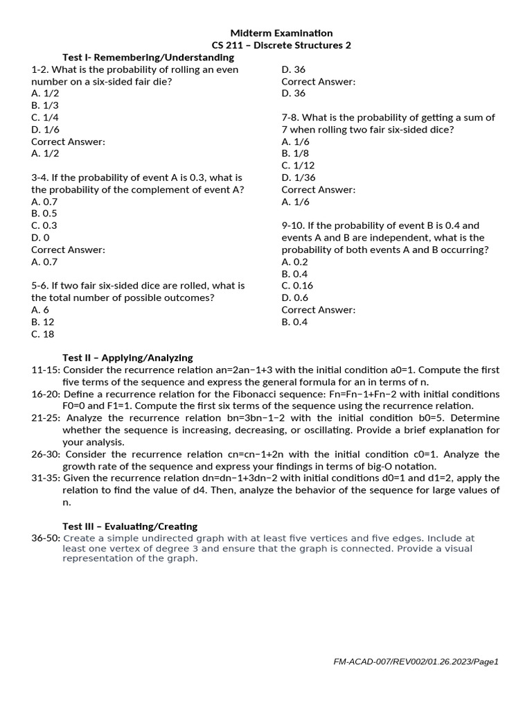 Final Examination - CS 211 | PDF