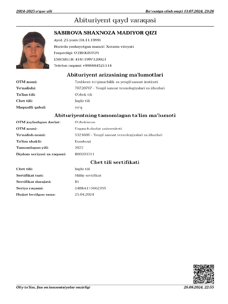 Sabirova Shaxnoza Madiyor Qizi | PDF