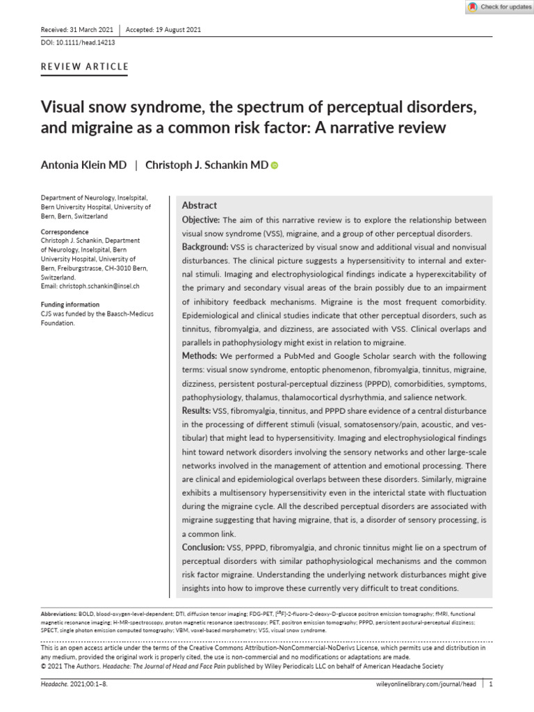 Klein I Schankin - 2021 - Visual Snow Syndrome, The Spectrum of ...
