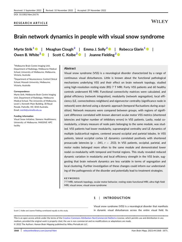 Strik et al. - 2023 - Brain network dynamics in people with visual snow syndrome | PDF