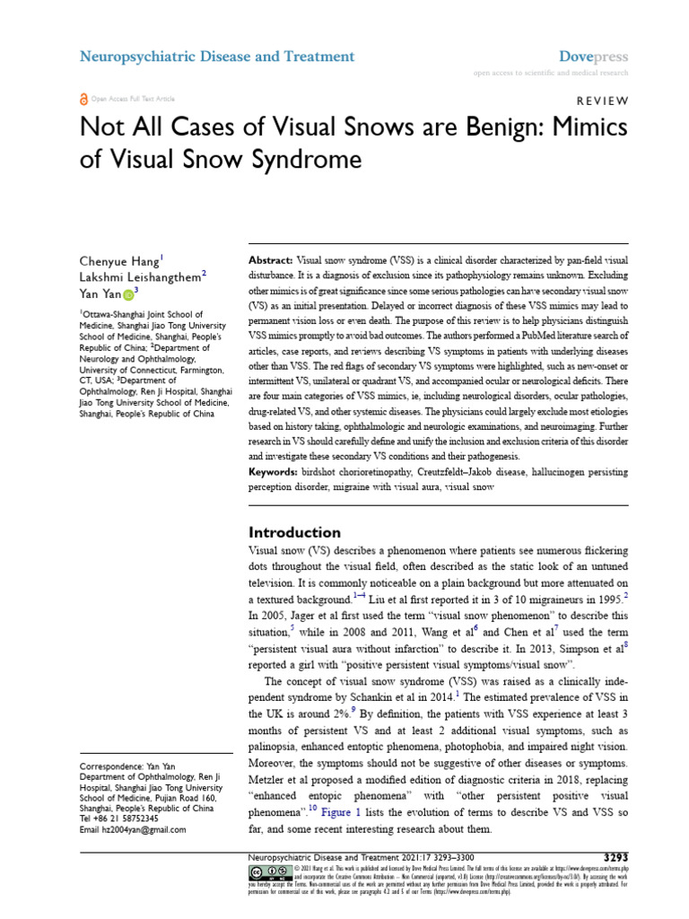Hang Et Al. - 2021 - Not All Cases of Visual Snows Are Benign Mimics of ...