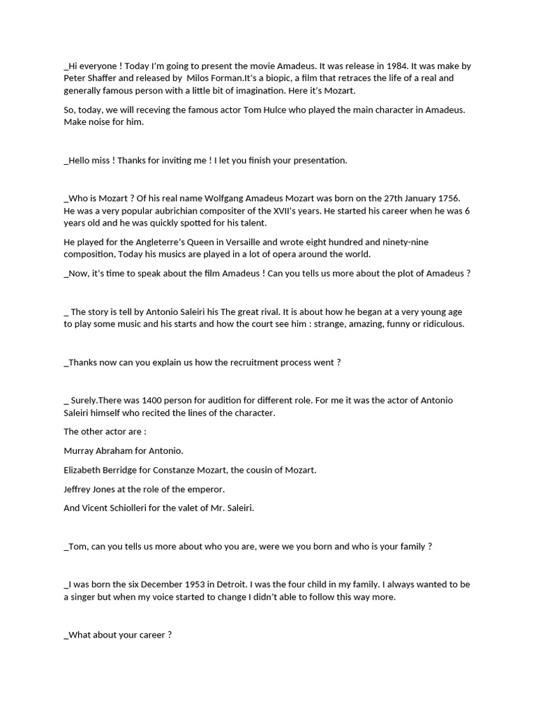 Presentation of Amadeus (The Movie) | PDF