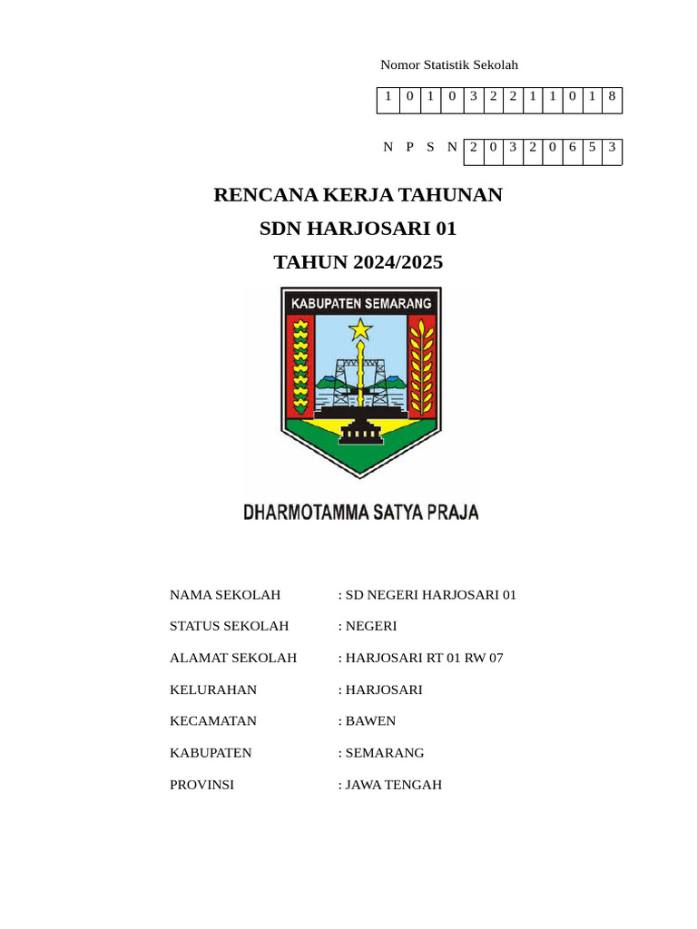 Rencana Kerja Tahunan SD Harjosari 2024 | PDF