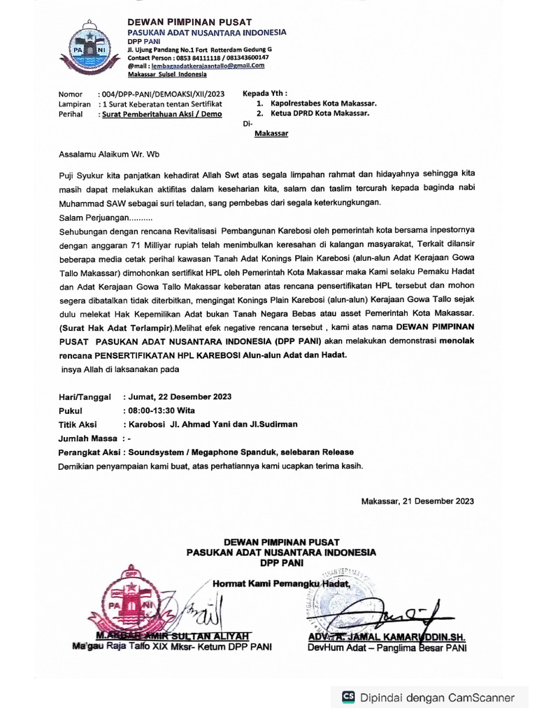 08-02-2024 Surat Pemberitahuan Aksi Demo | PDF