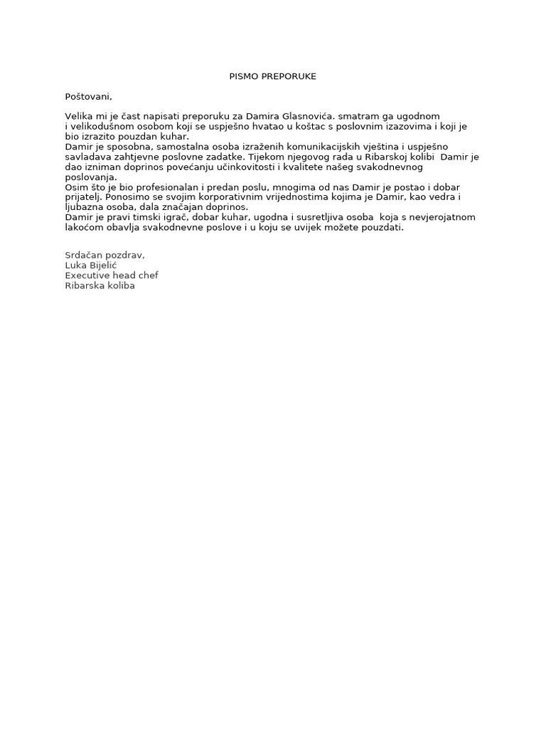 Damir Glasnovic Pismo Preporuke | PDF