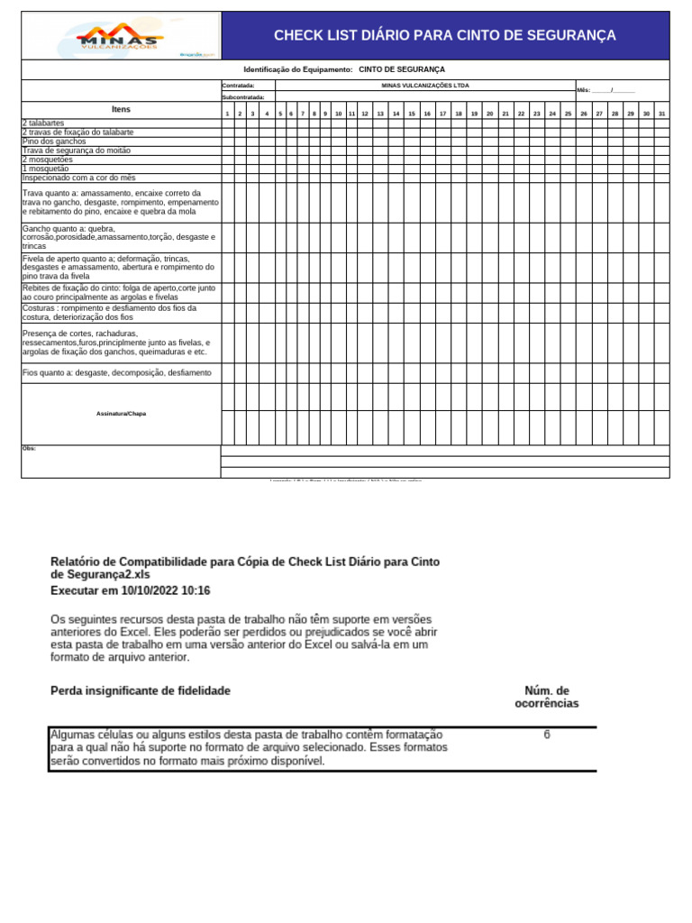 Check List Diário para Cinto de Segurança2 | PDF