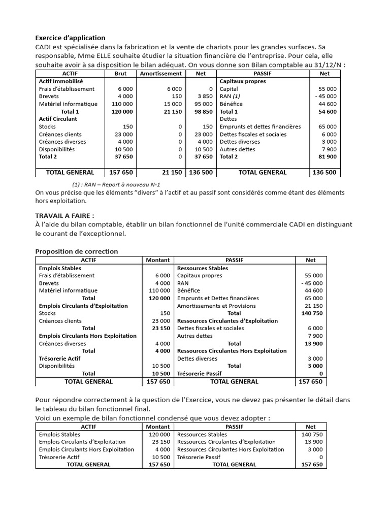 Bilan Fonctionnel Exercice DAppication | PDF