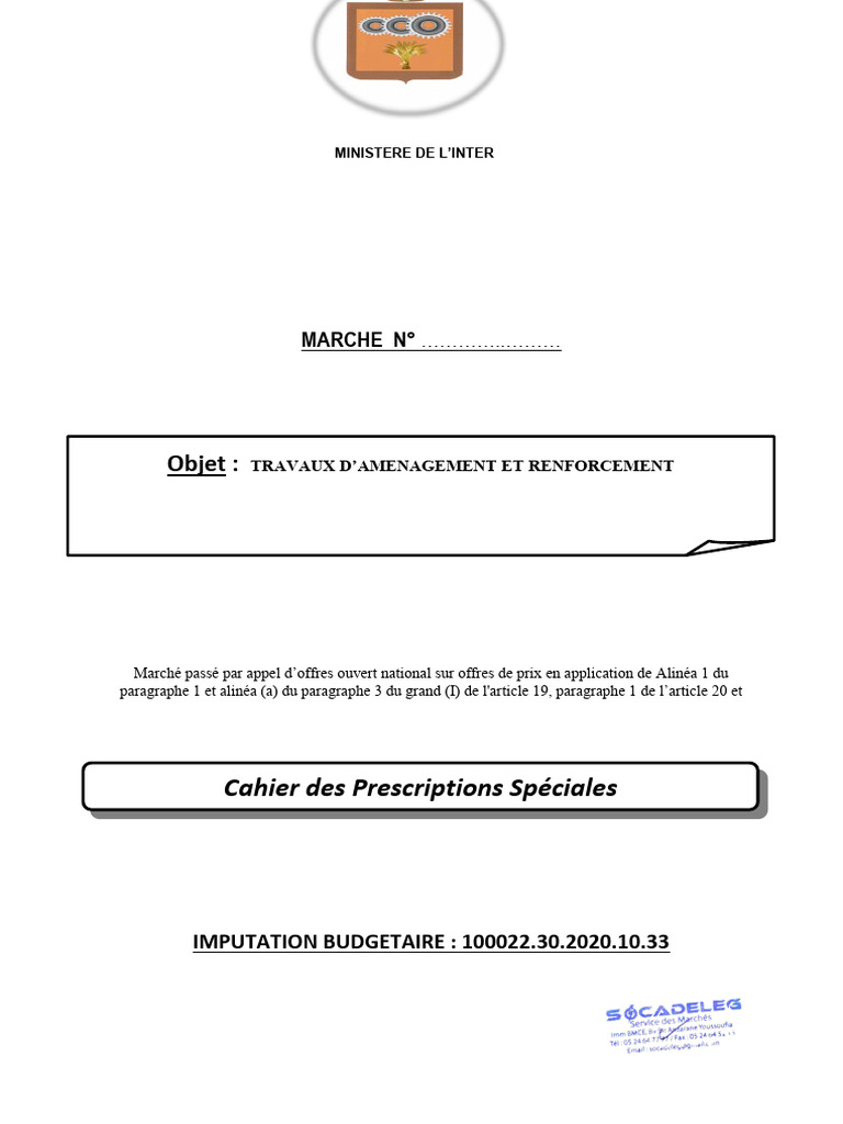Objet:: Cahier Des Prescriptions Spéciales | PDF
