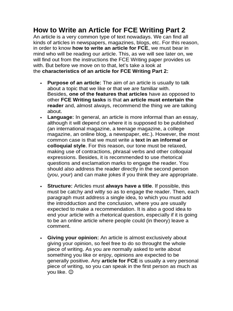How To Write An Article For FCE Writing Part 2 | PDF