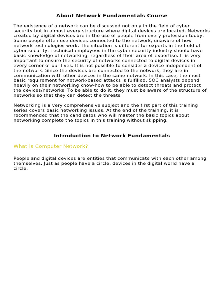 About Network Fundamentals Course | PDF