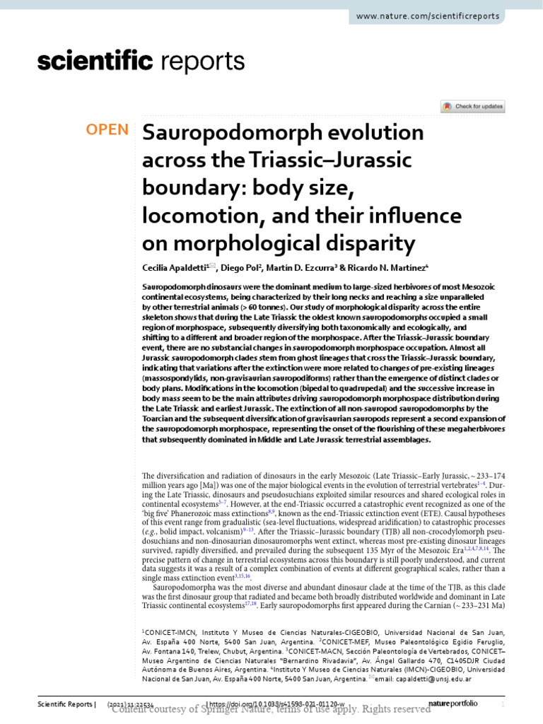 Sauropodomorph Evolution Across The Triassic-Jurassic Boundary: Body ...