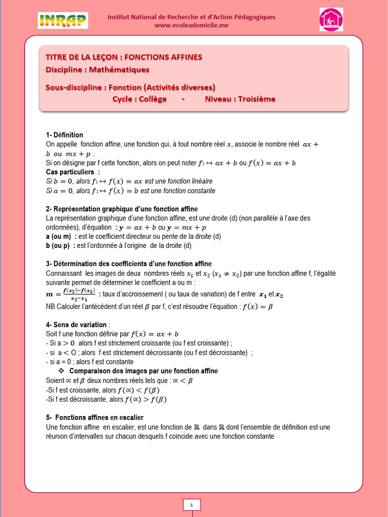 MATH - FONCTIONS AFFINES | PDF