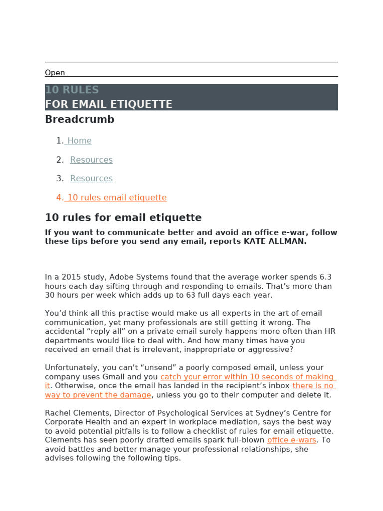Email Etiquette | PDF