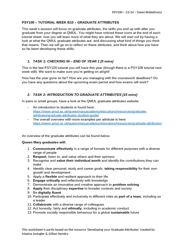 PSY100 Tutorial B10 | PDF