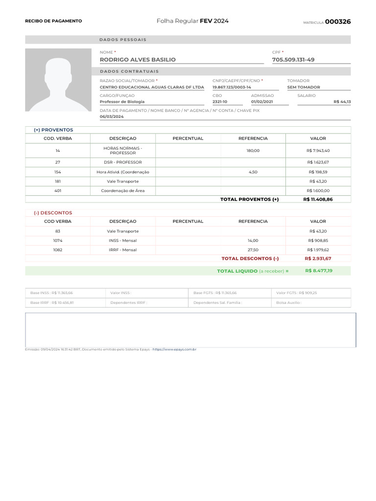 Holerite FEV 2024 | PDF