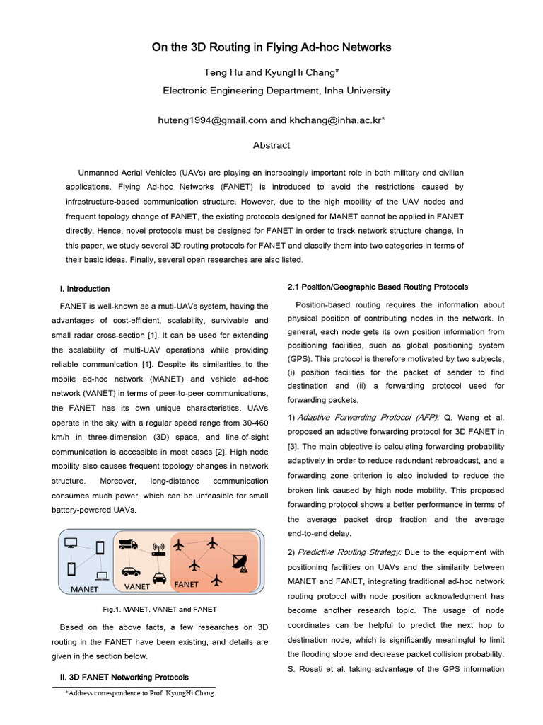 On The 3D Routing in Flying Ad-Hoc Networks | PDF