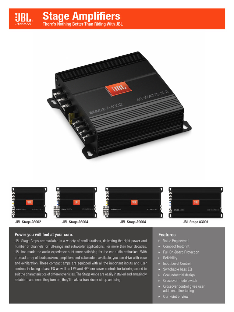 JBL Stage Amp Spec Sheet English | PDF